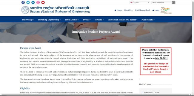 INAE Innovative Student Project Award 2023: Nomination Form